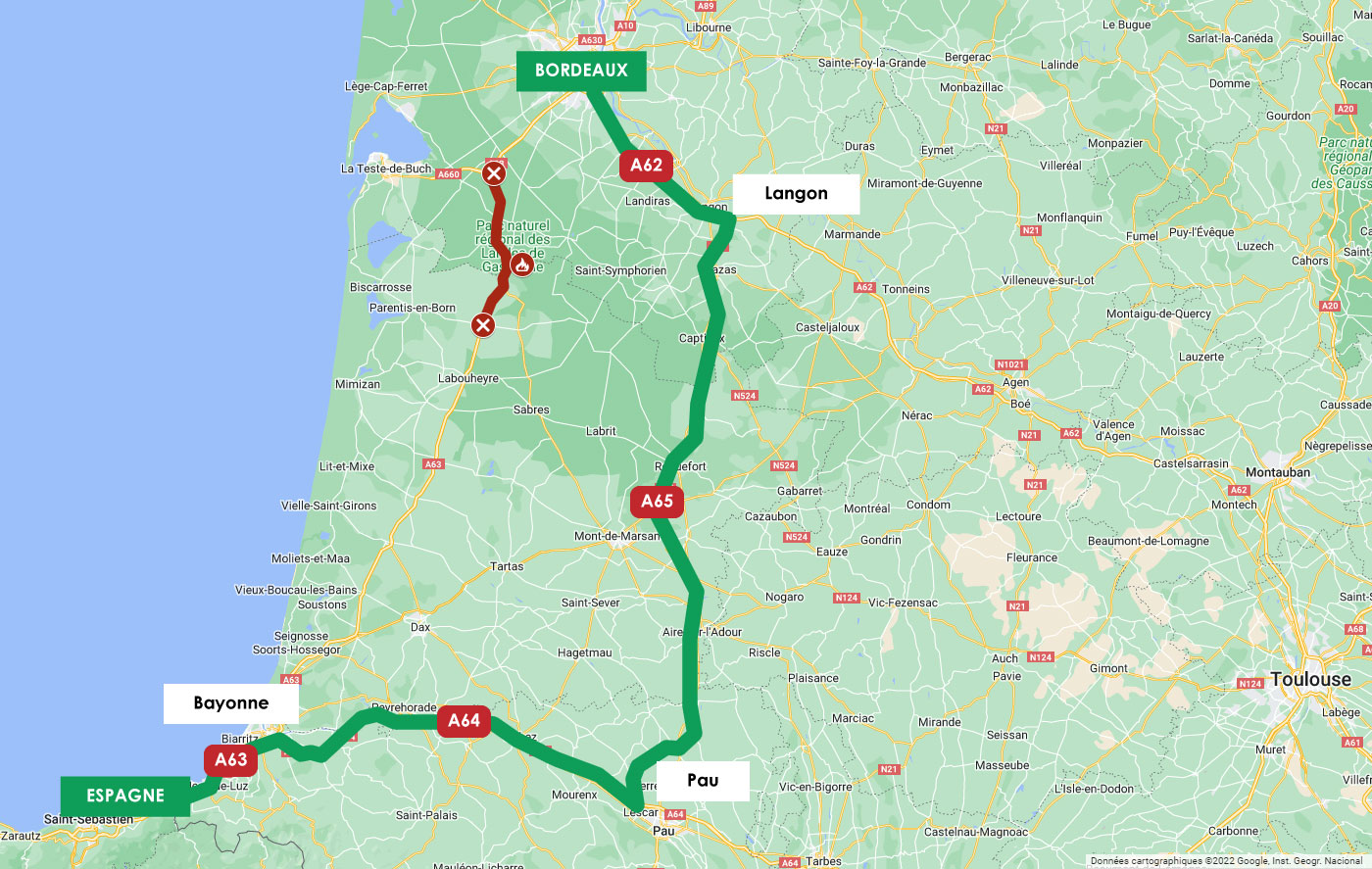 Coupure de l'A63 dans les Landes